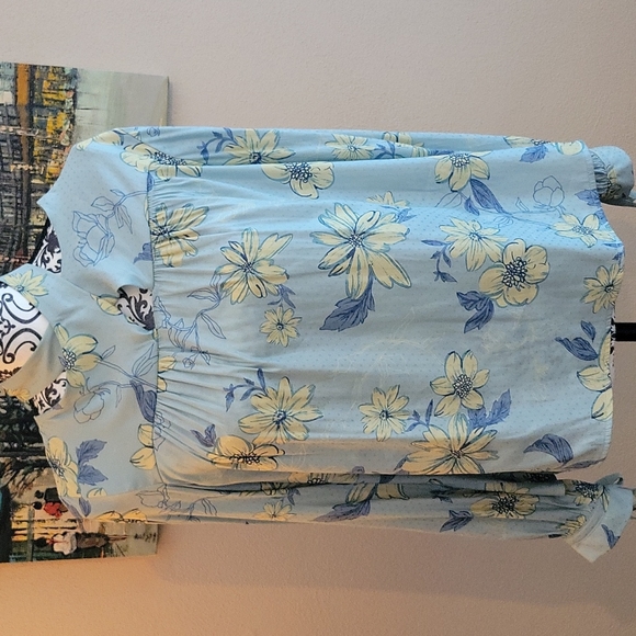 Current Air | Tops | Current Air Blue Floral Blouse With Button Neck ...
